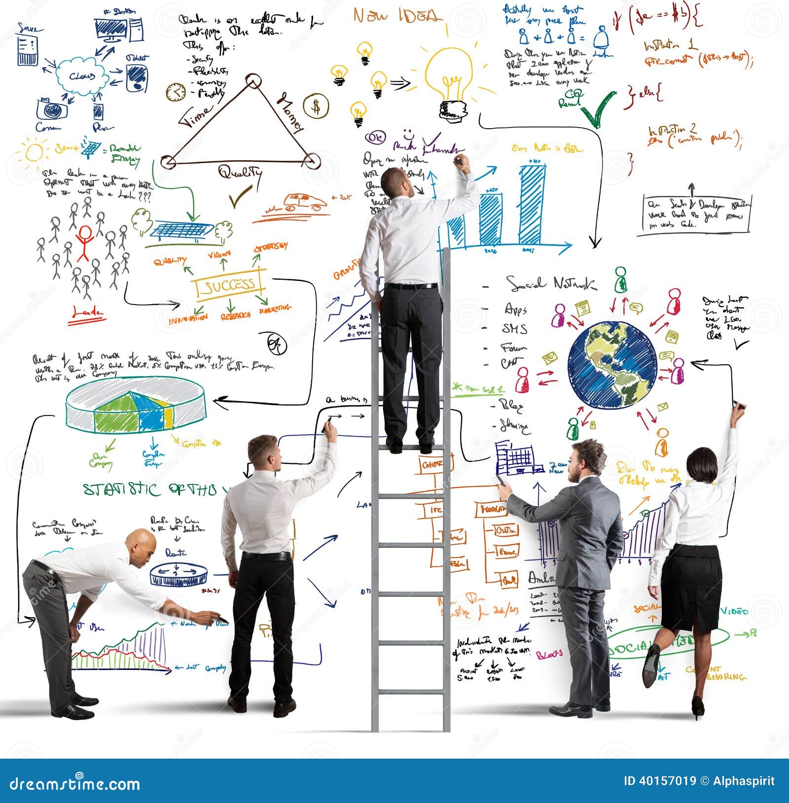 Business Team Drawing a New Project Stock Image - Image of idea, arrow ...