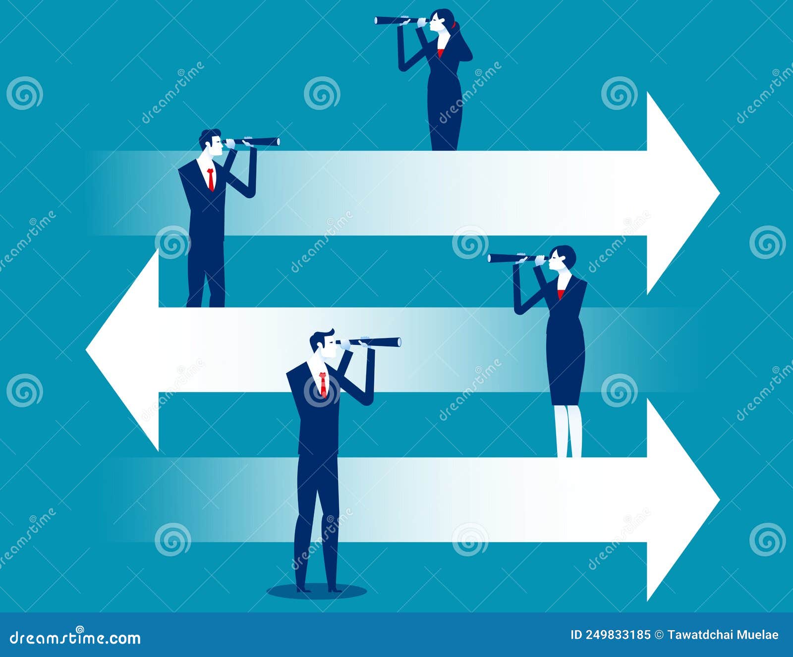 Business Team Explore Different Directions. Different Ideas And Plans ...