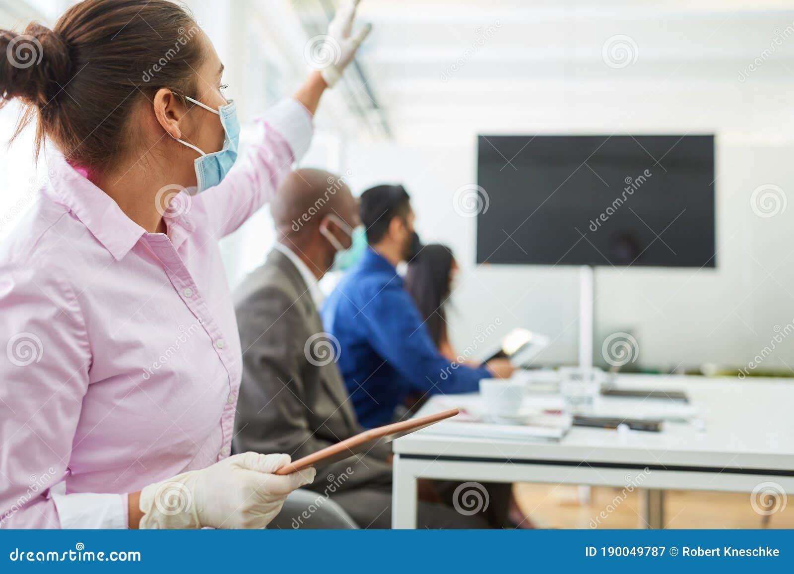Business Team with Face Mask in a Training Course Stock Image - Image ...