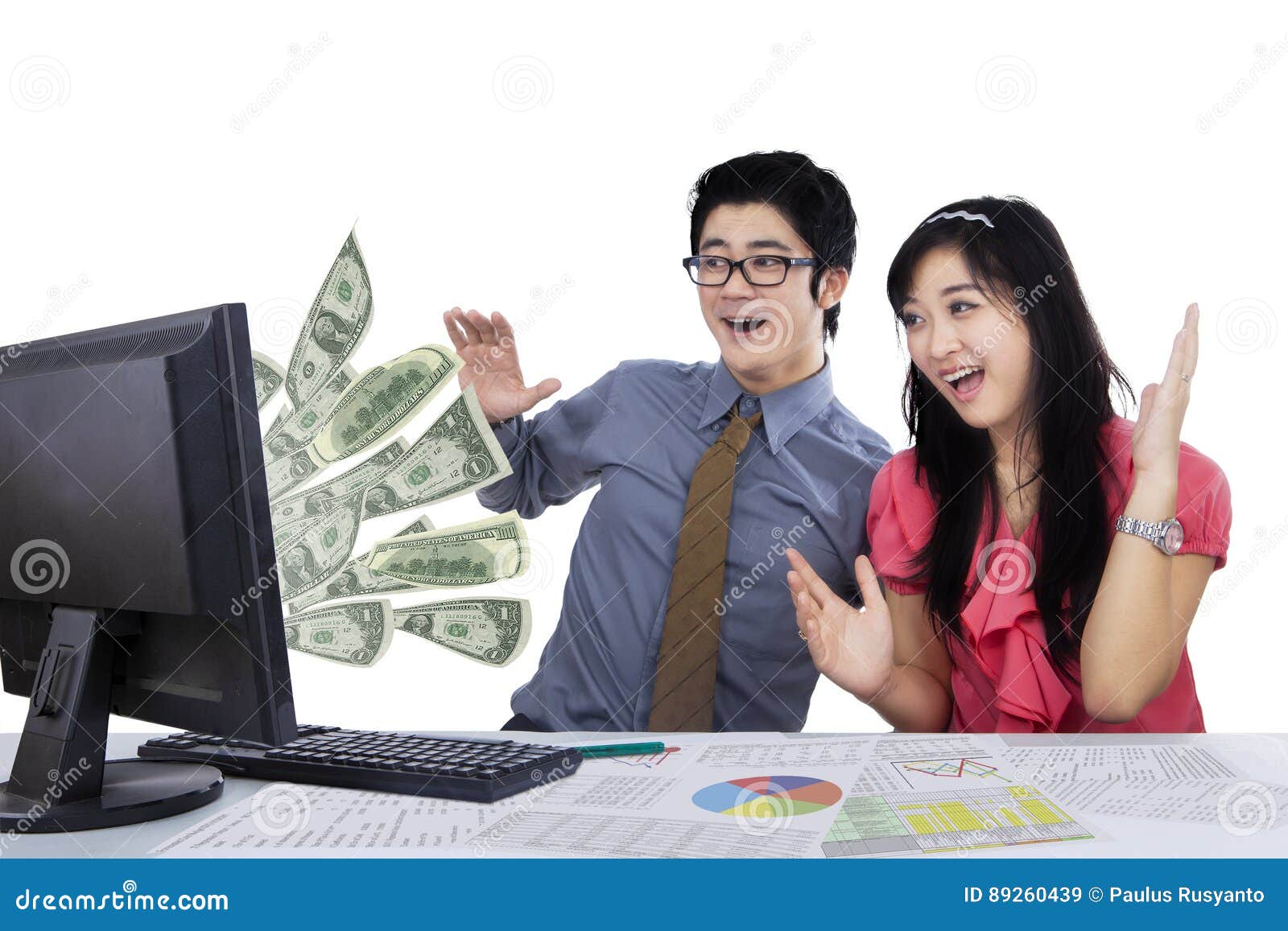 Business Team Feels Surprised with Dollars Stock Image - Image of ...