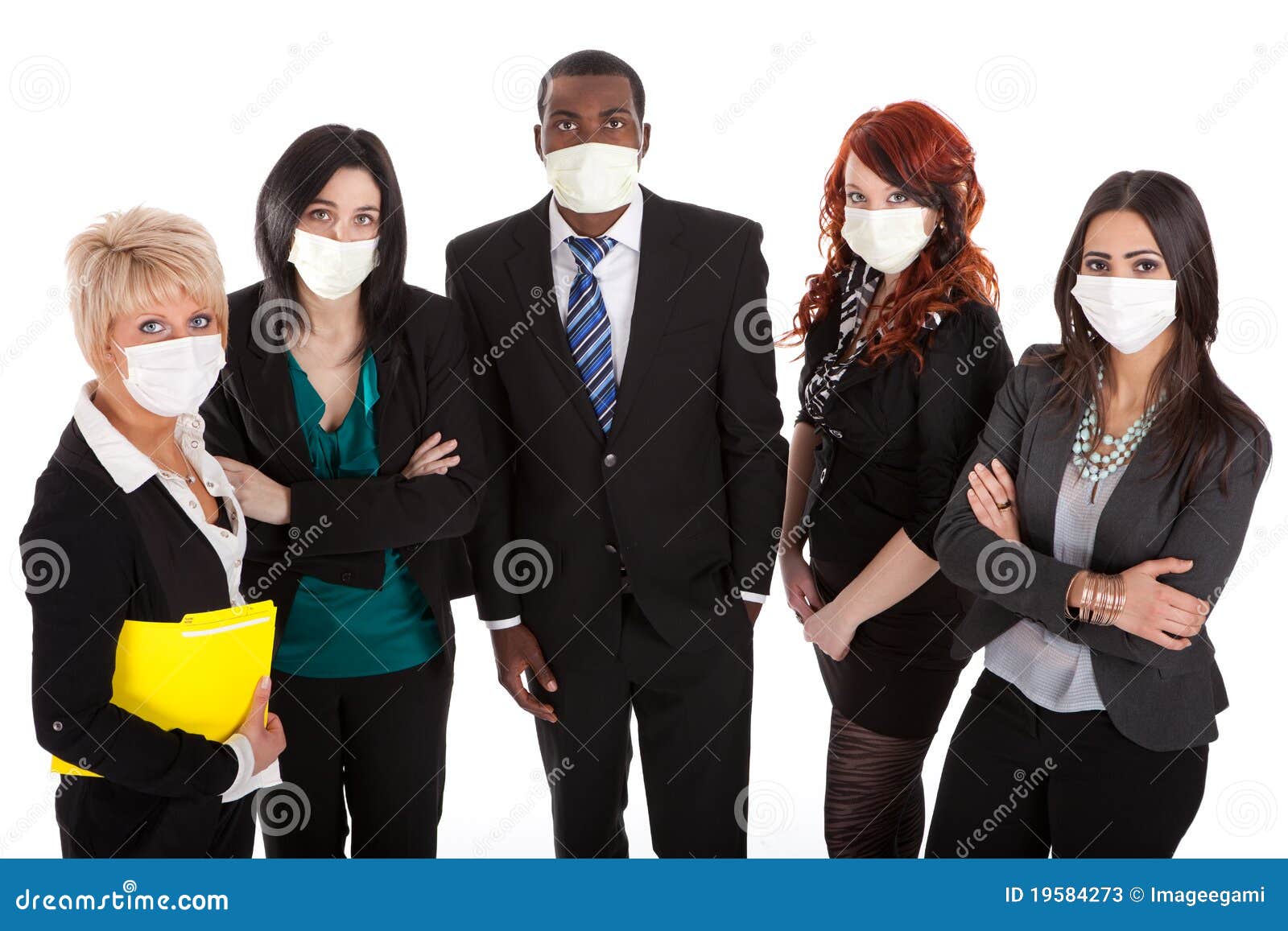 Business Team with Flu Masks Stock Image - Image of handsome, minority ...