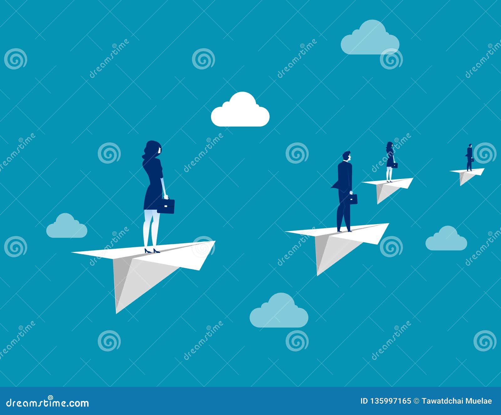 Business Team Flying with Paper Plane. Concept Business Vector ...