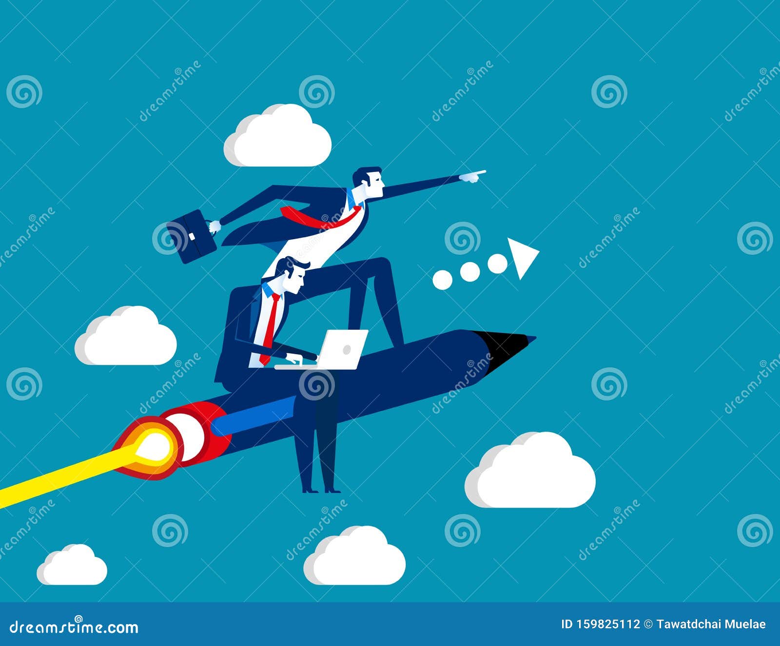 Business Team Flying on Pen. Concept Business Vector, Teamwork, Working ...