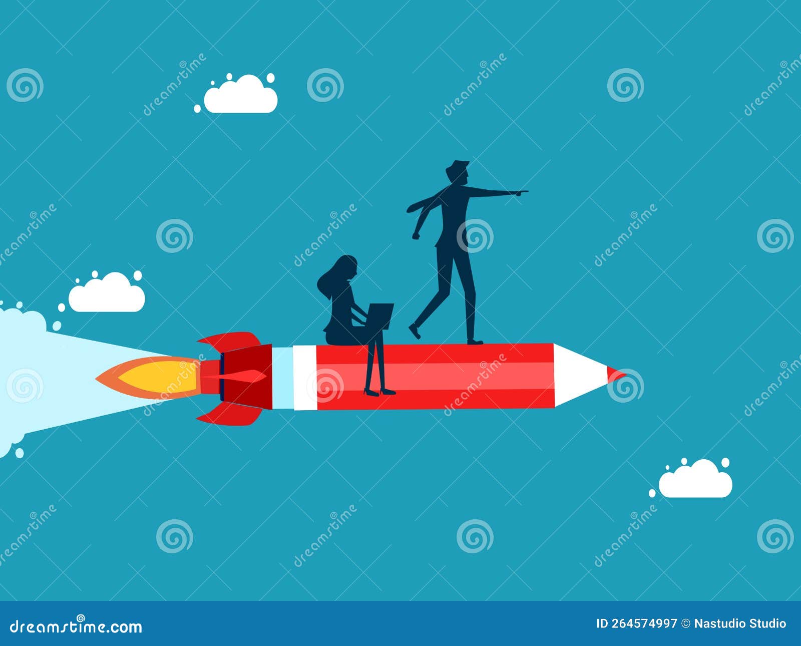 Business Team Flying with Pencils. Work As a Team Stock Vector ...