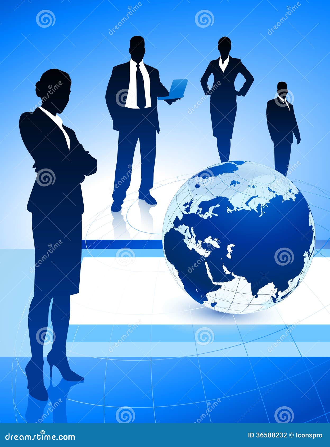 Business Team with Globe on Abstract Background Stock Illustration ...
