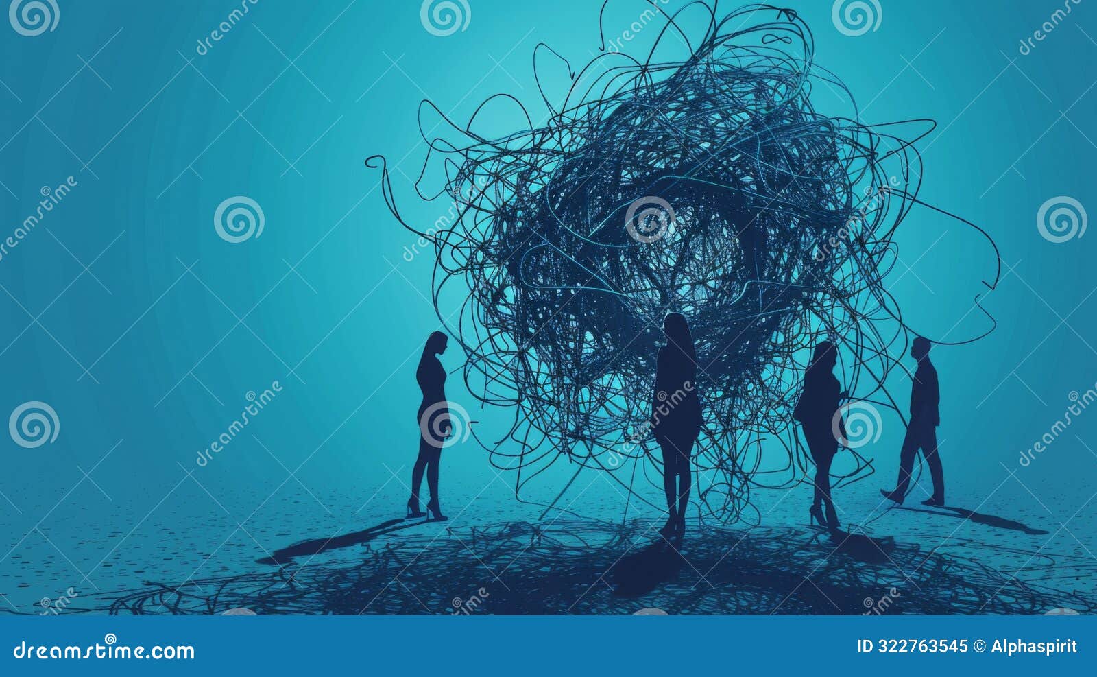 Business Team Grappling with a Complex Issue Depicted by a Jumble of ...