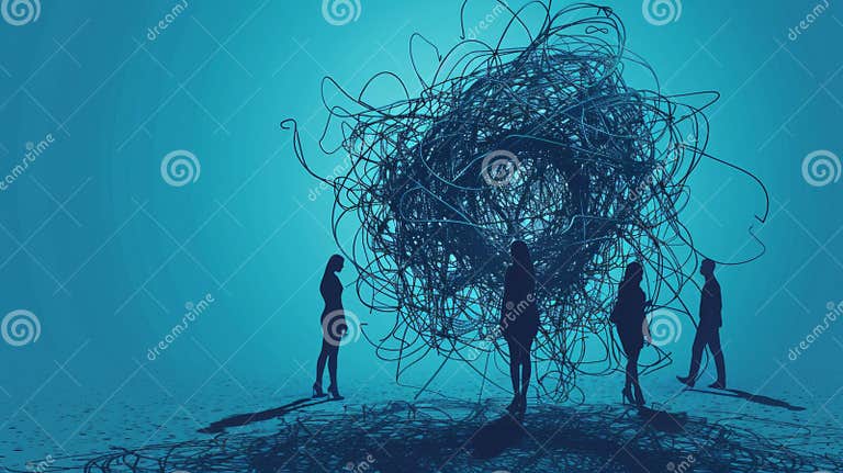 Business Team Grappling with a Complex Issue Depicted by a Jumble of ...
