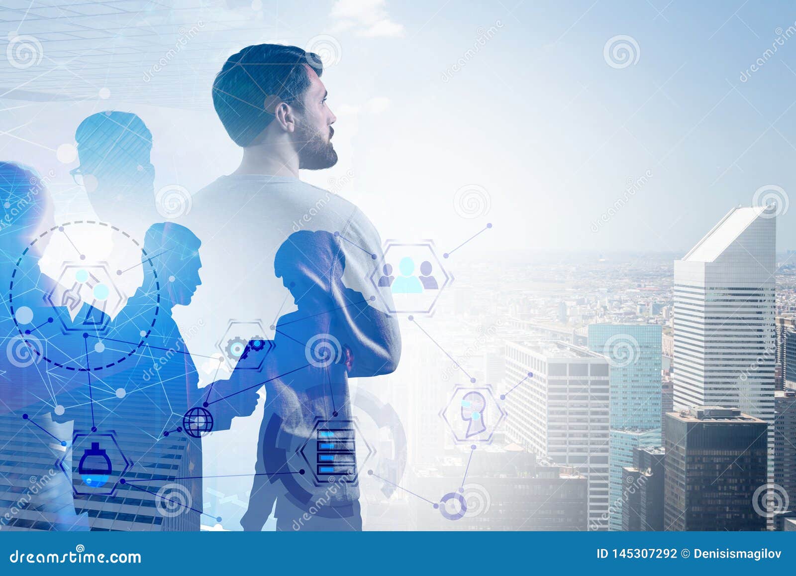 Business Team and GUI Interface in City Stock Illustration ...