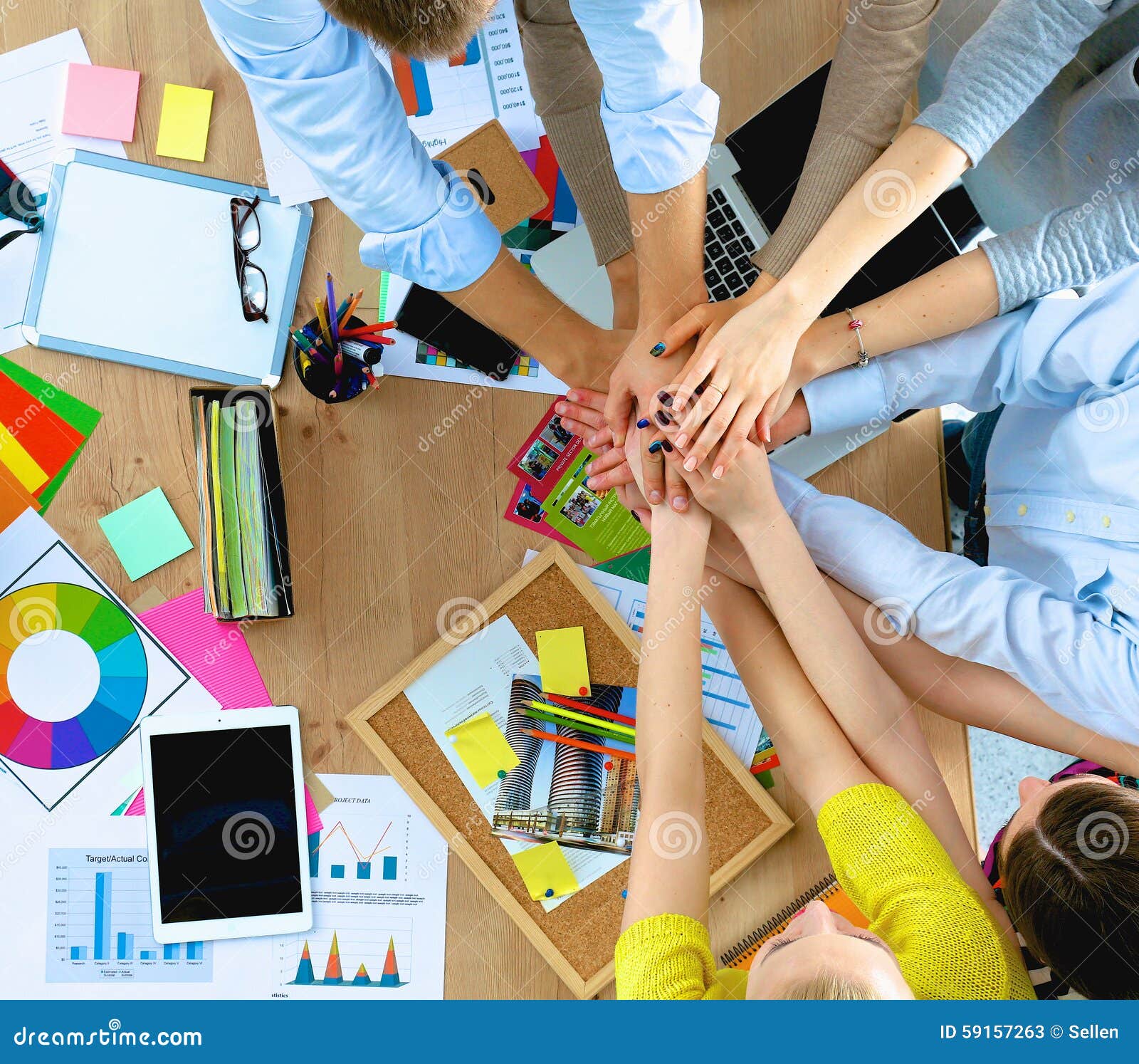 Business Team with Hands Together - Teamwork Stock Image - Image of ...