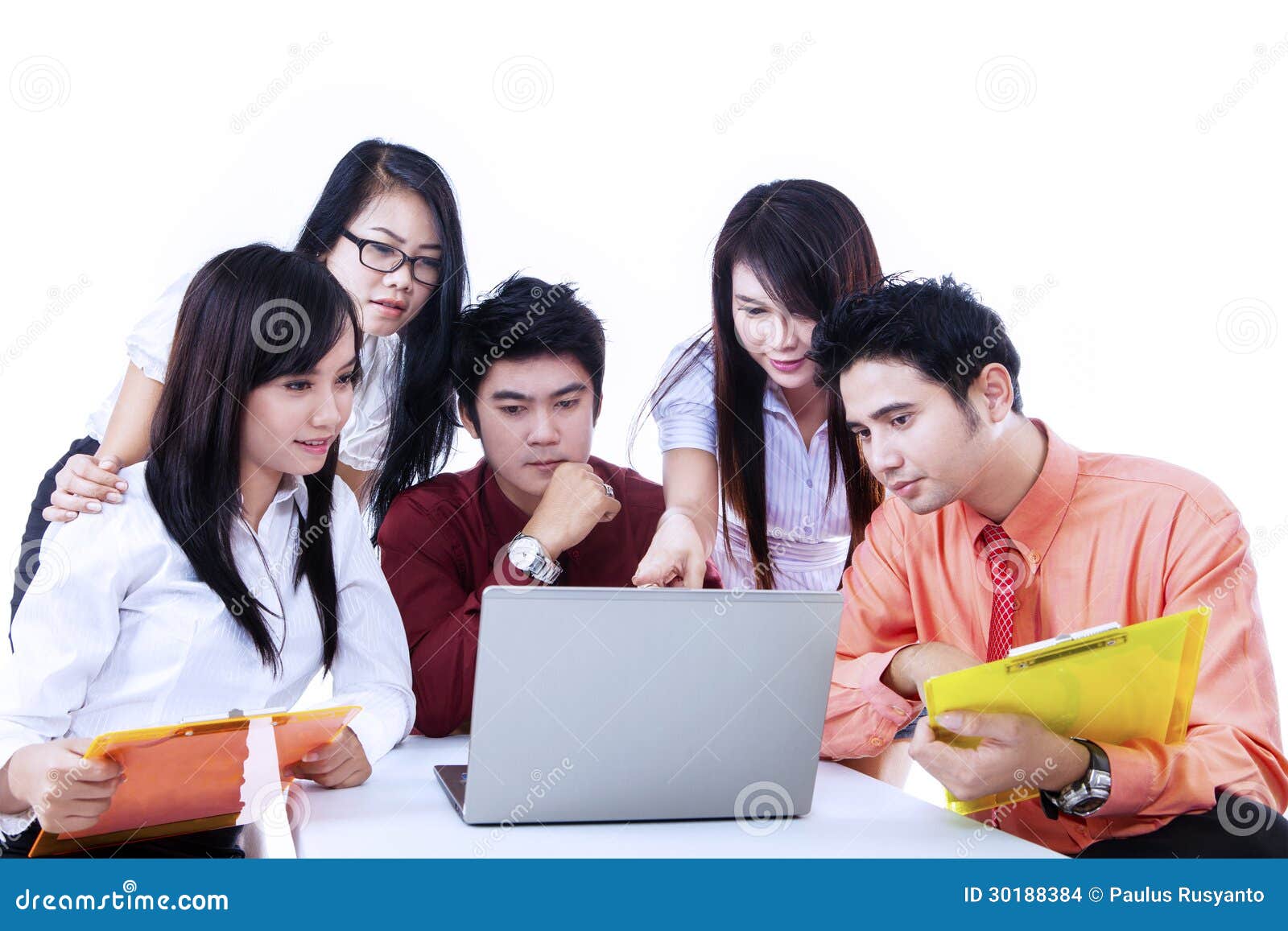 Business Team Discussion with Laptop on White Stock Photo - Image of ...