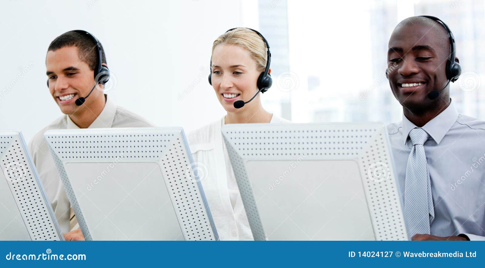 Business Team with a Headset on Stock Image - Image of financial ...