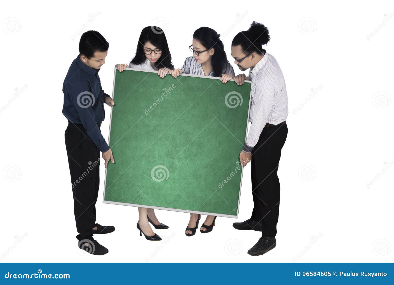 Business Team Holding Blank Chalkboard Stock Image - Image of female ...