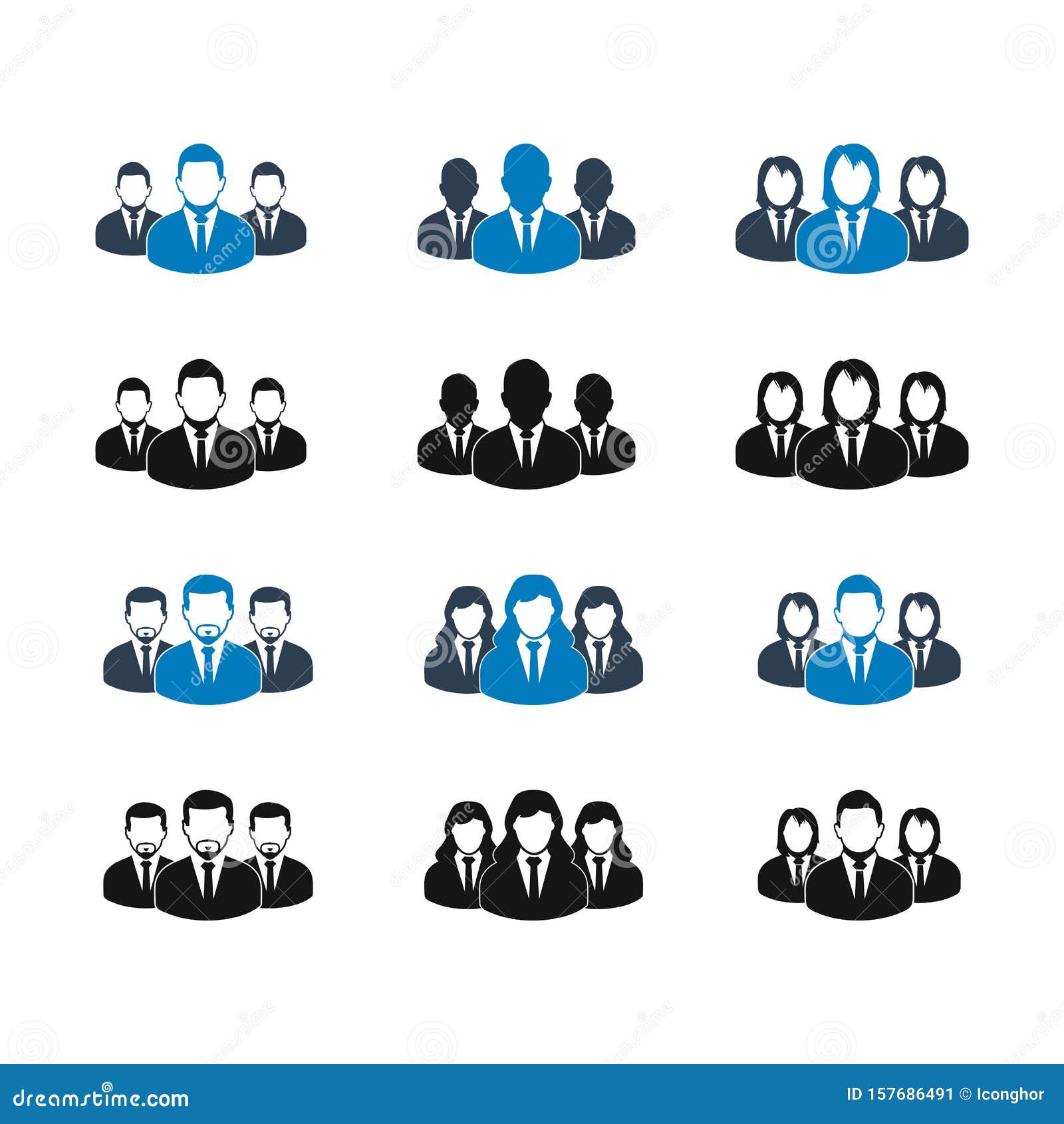 Business Team Icon set. stock vector. Illustration of flat - 157686491