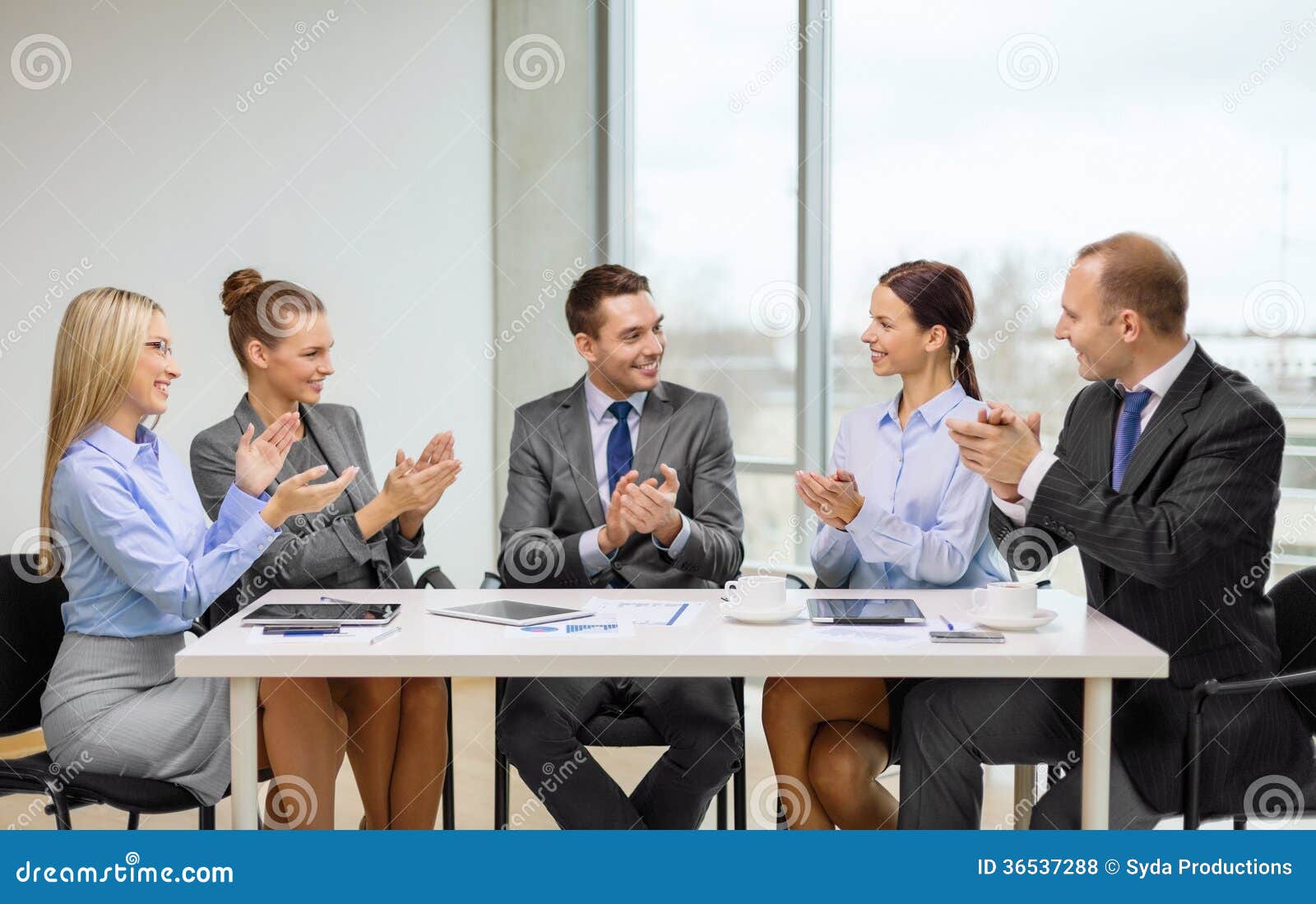 Business Team with Laptop Clapping Hands Stock Photo - Image of ...