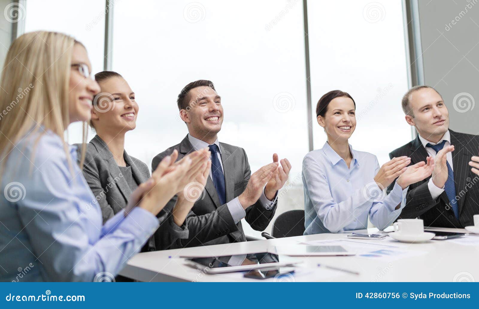 Business Team with Laptop Clapping Hands Stock Photo - Image of modern ...