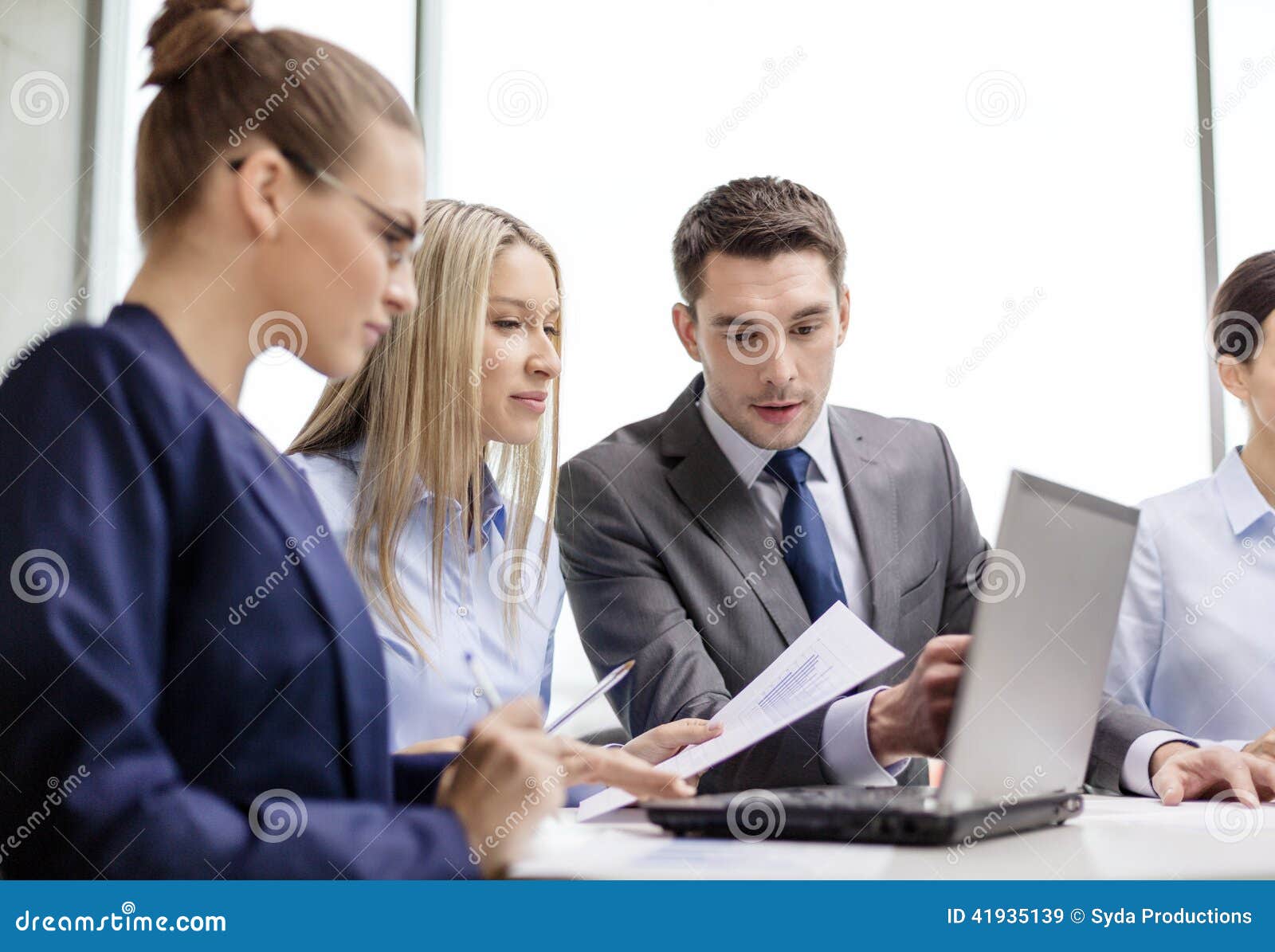 Business Team with Laptop Having Discussion Stock Image - Image of ...