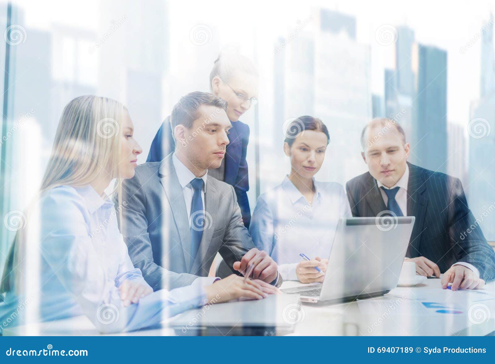Business Team with Laptop Having Discussion Stock Image - Image of ...