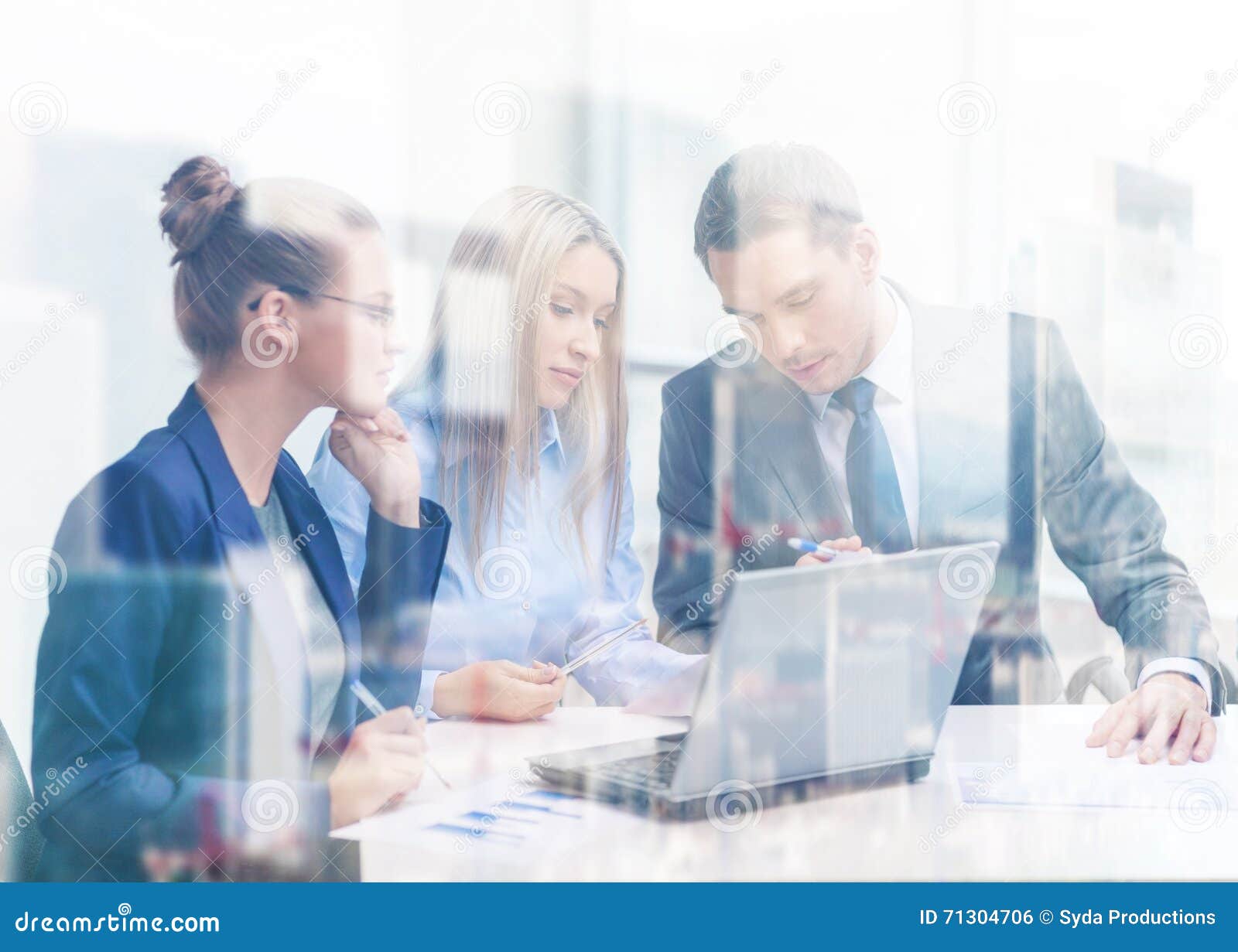 Business Team with Laptop Having Discussion Stock Photo - Image of ...