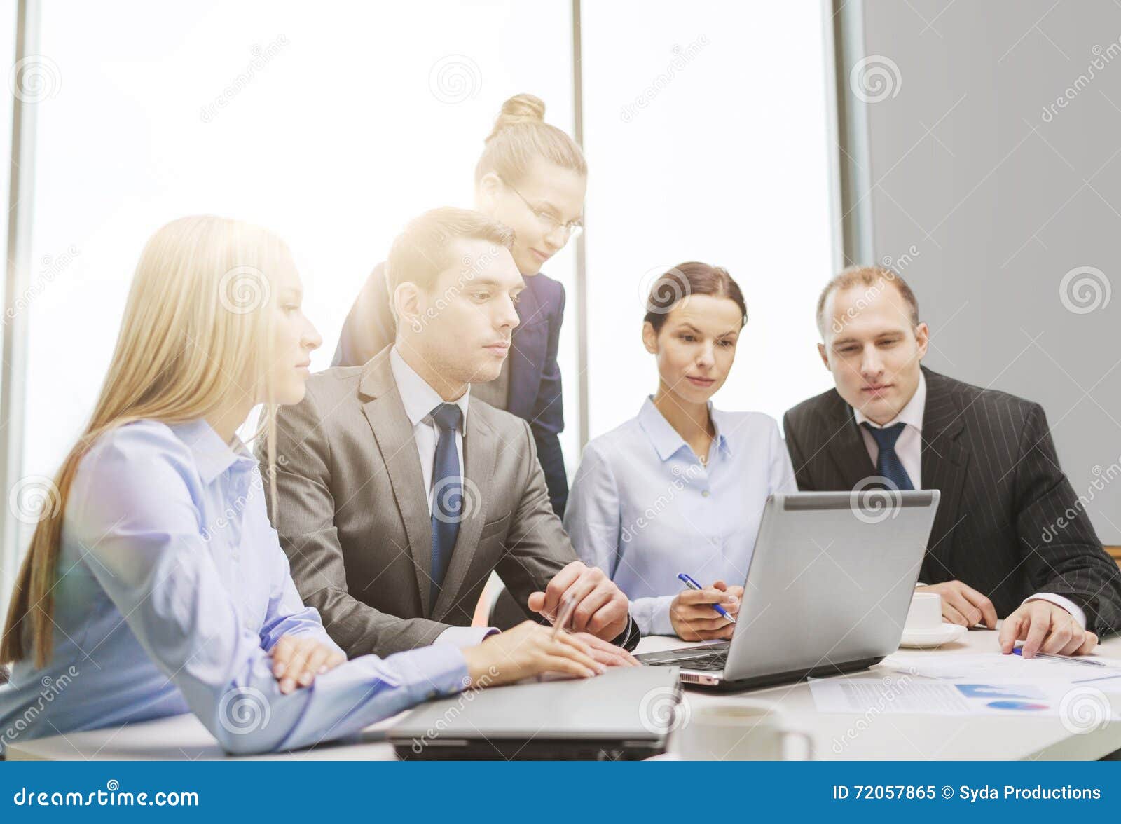 Business Team with Laptop Having Discussion Stock Image - Image of ...