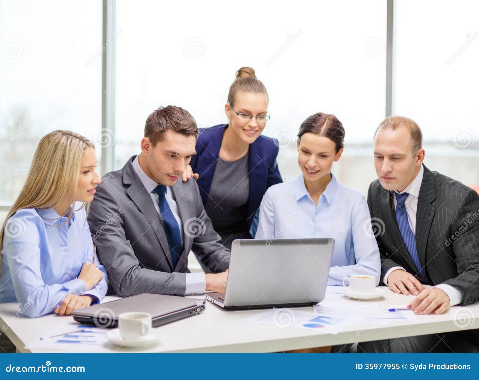 Business Team with Laptop Having Discussion Stock Image - Image of ...