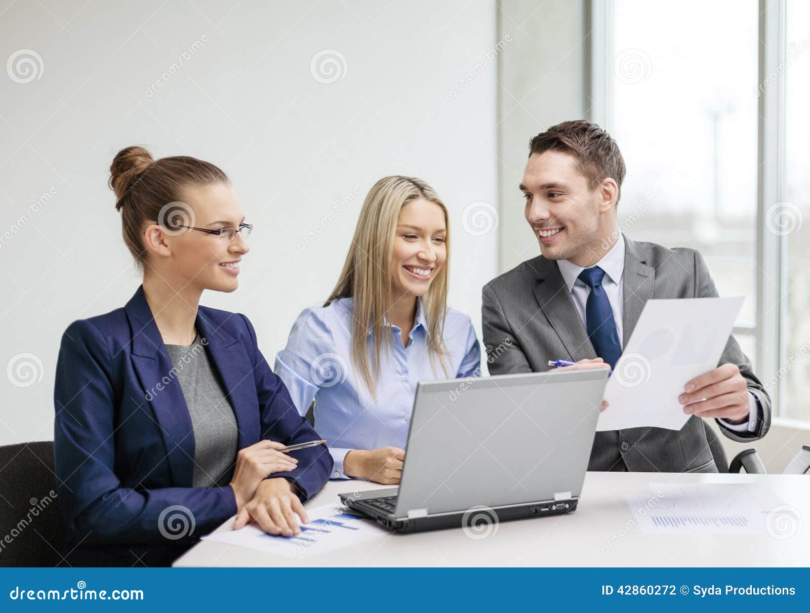 Business Team with Laptop Having Discussion Stock Photo - Image of ...