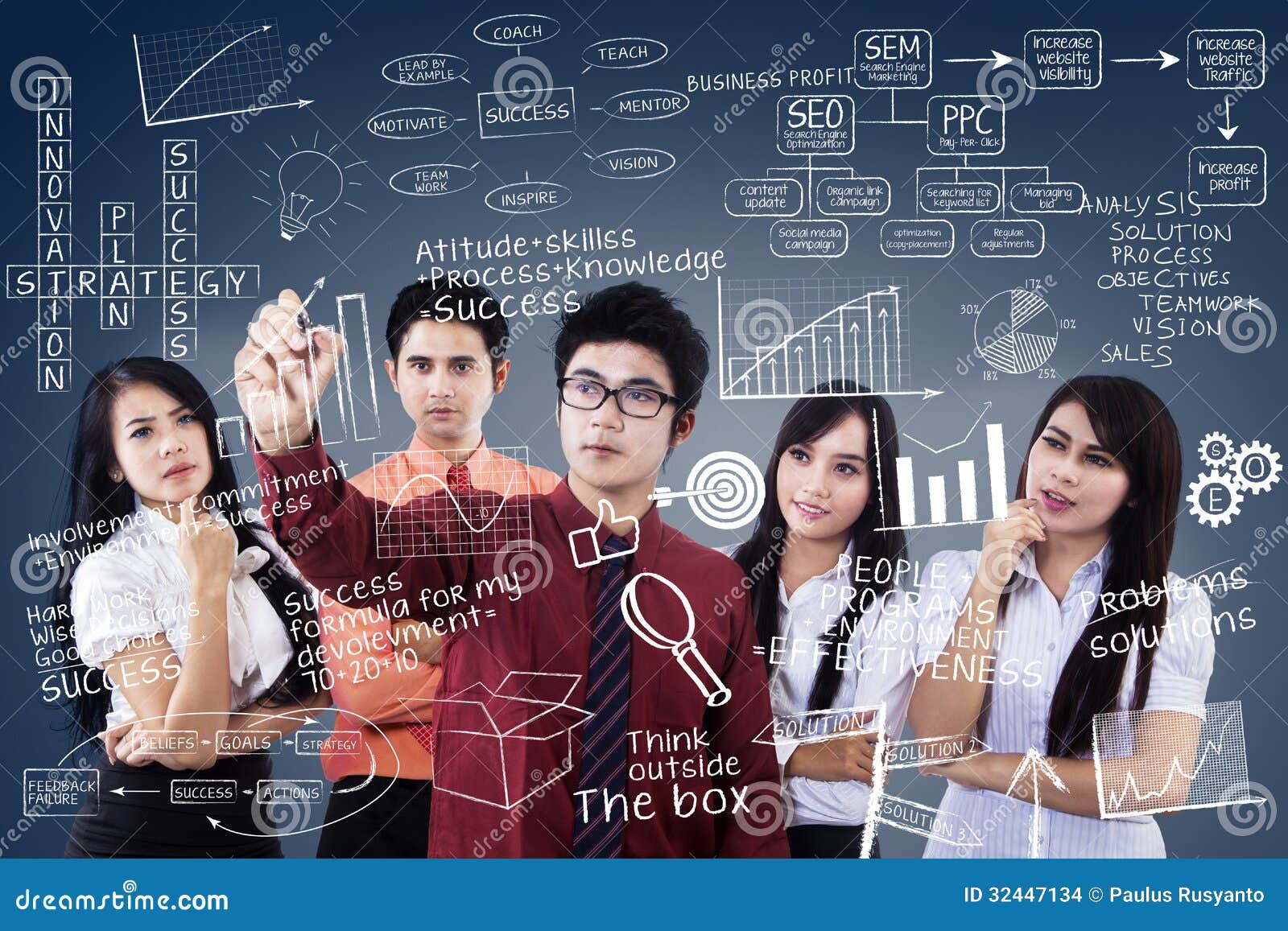 Business Team Leader Explains Plan on Blue Stock Photo - Image of ...