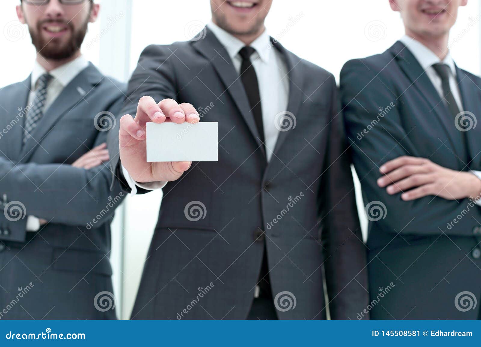 Business Team Leader Showing Business Card Stock Image - Image of focus ...