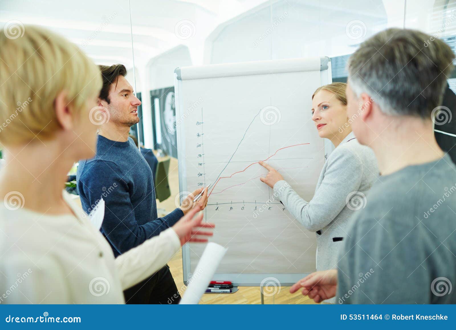 Business Team Looking at Graph on Flipchart Stock Photo - Image of ...
