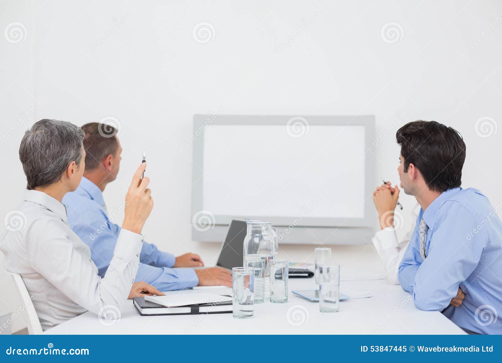 Business Team Looking at White Screen Stock Image - Image of carafe ...