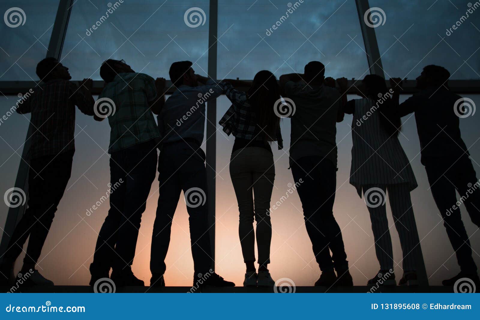 Business Team Looks at the Copy Space through the Office Window Stock ...