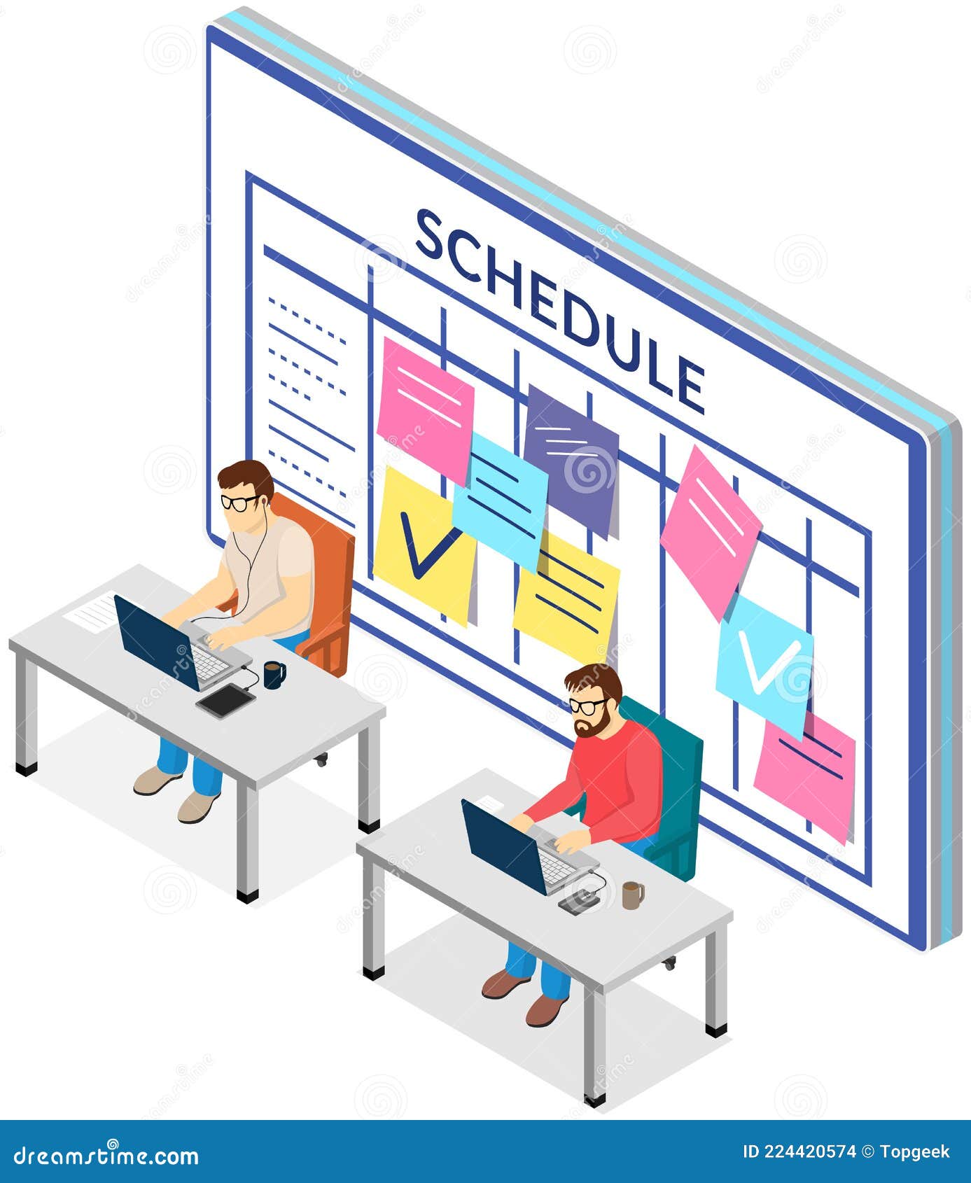 Business Team Makes Office Timetable and Works on Laptops. People ...