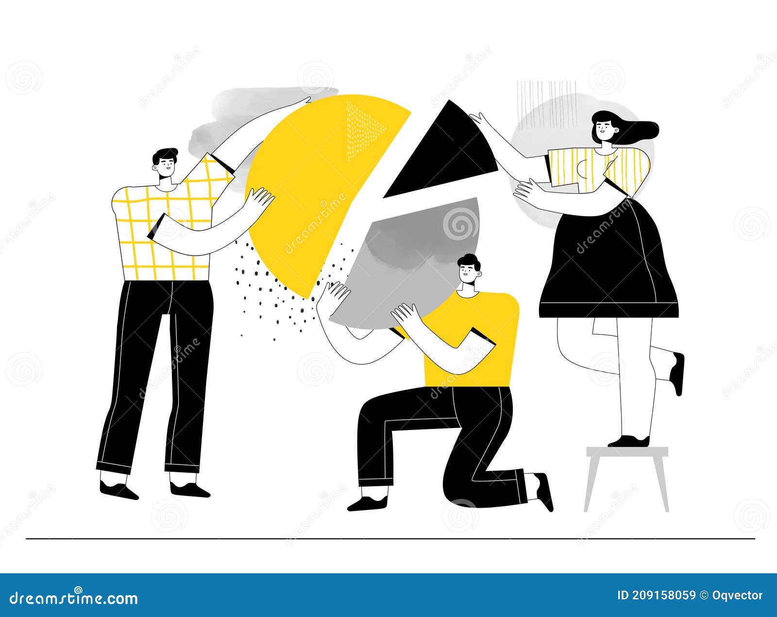 Business Team Makes a Pie Chart. People Keep Pieces of Statistics and ...