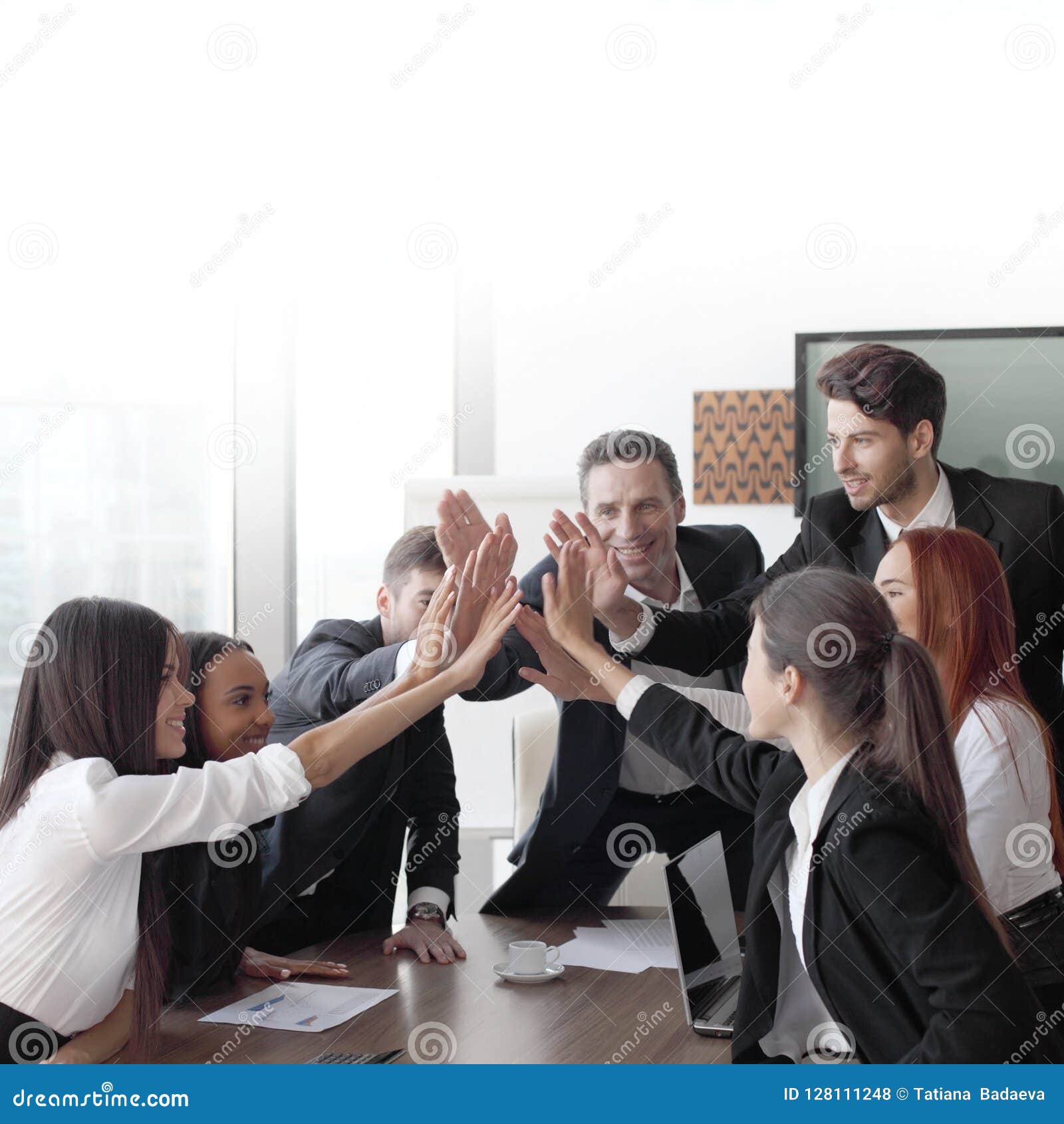 Business Team Making High Five Stock Photo - Image of team, white ...
