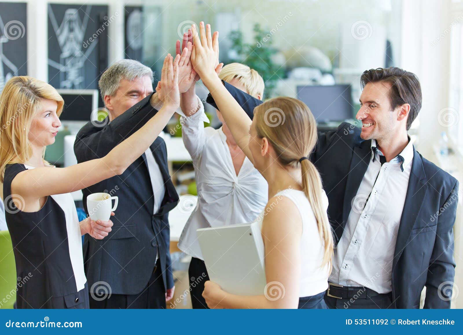 Business Team Making High Five in Office Stock Photo - Image of ...