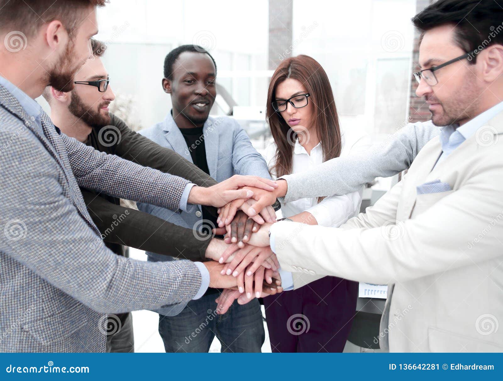 Business Team Making a Stack of Hands Standing Stock Image - Image of ...