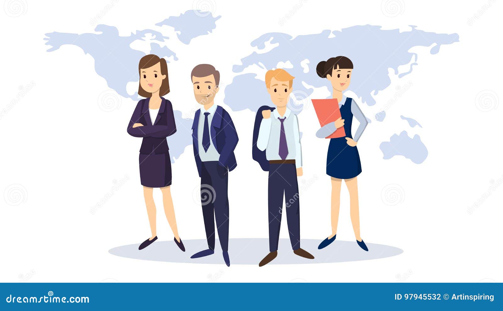 Business team with map. stock vector. Illustration of isolated - 97945532