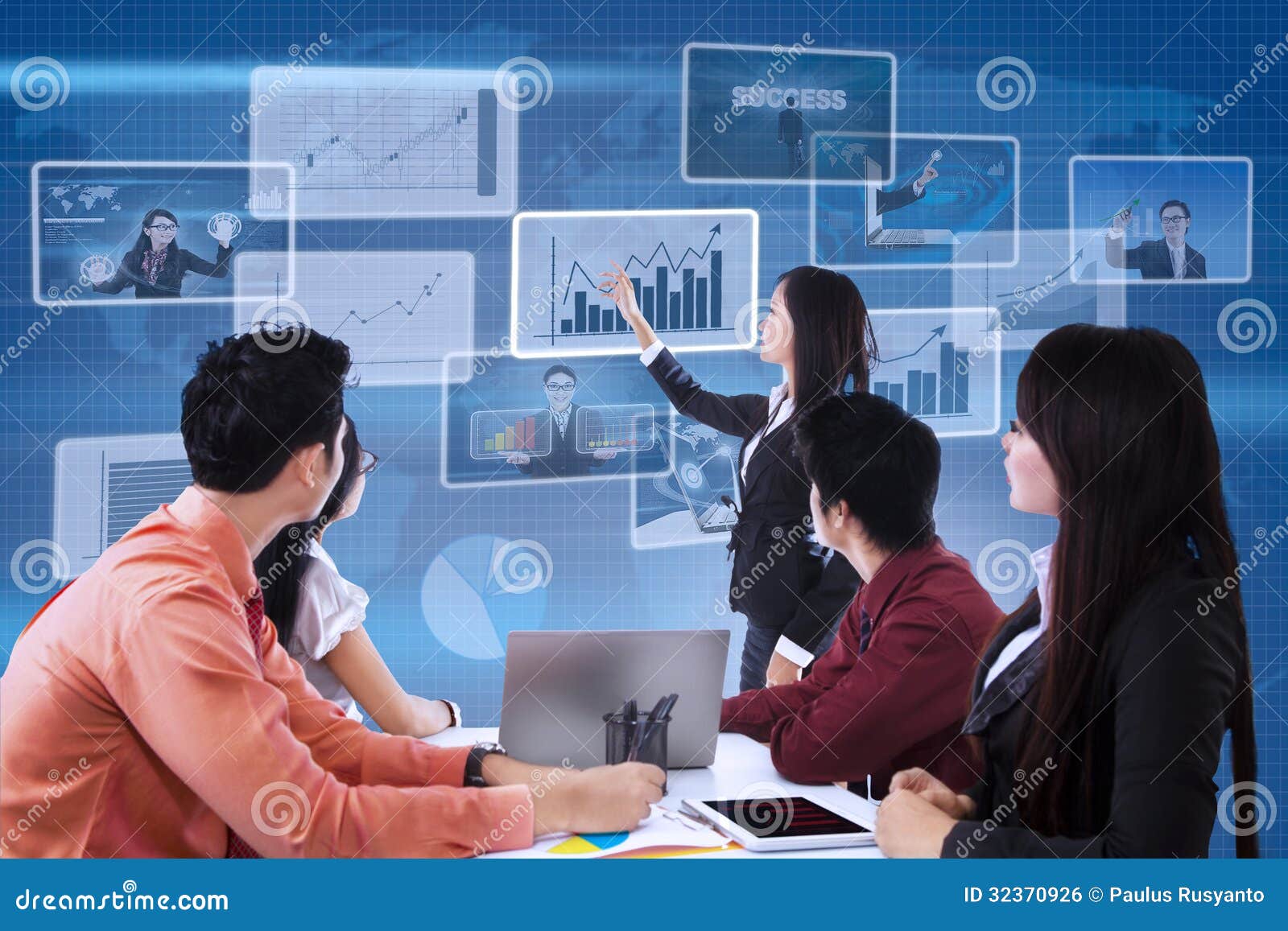 Business Team Meeting on Digital Background Stock Illustration ...