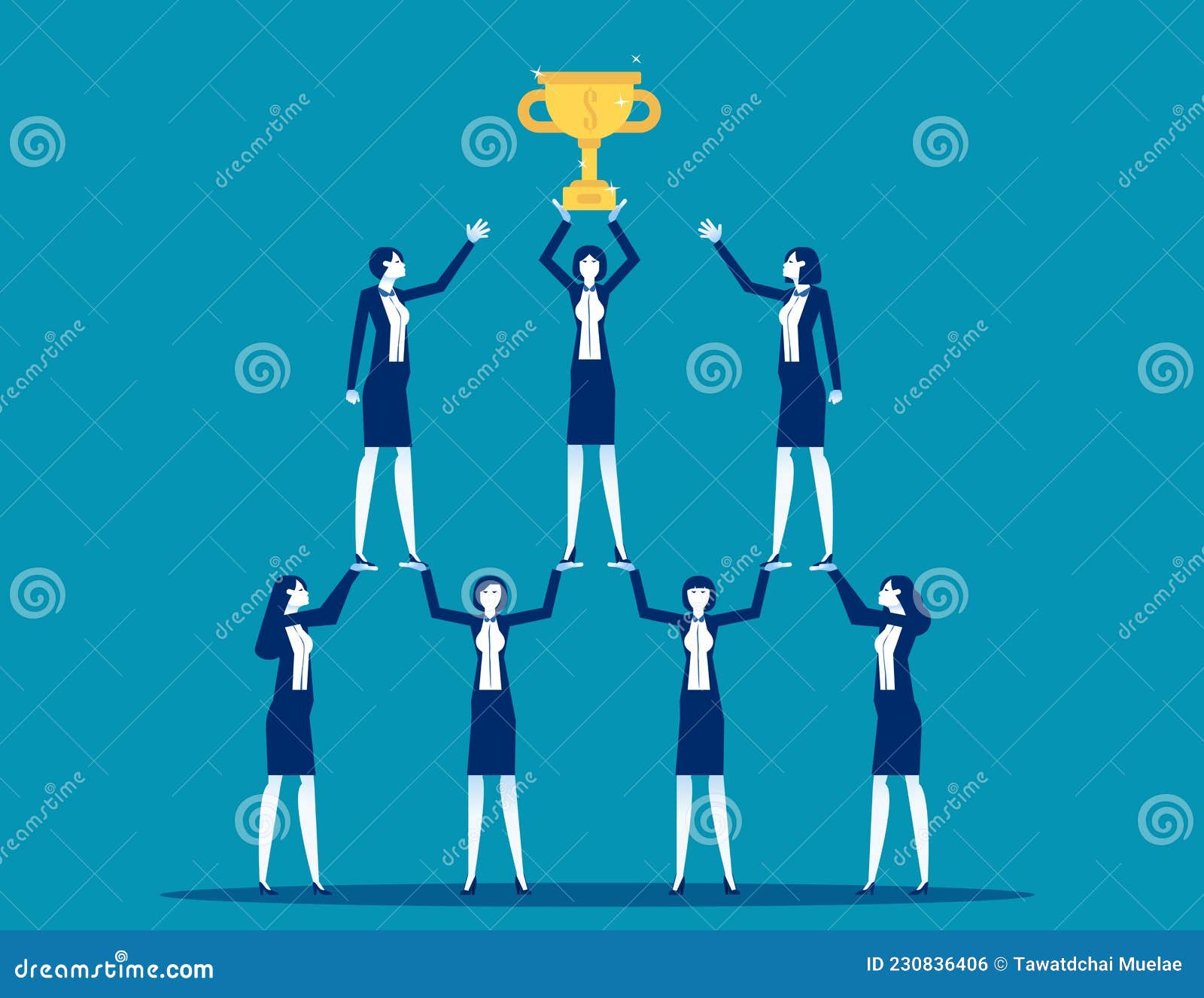 Business Team Members are Raising the Winning Trophy. Business Vector ...