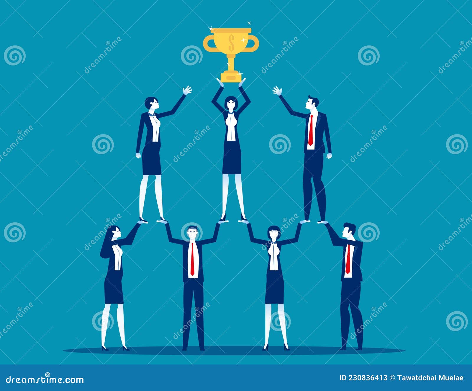 Business Team Members are Raising the Winning Trophy. Business Vector ...