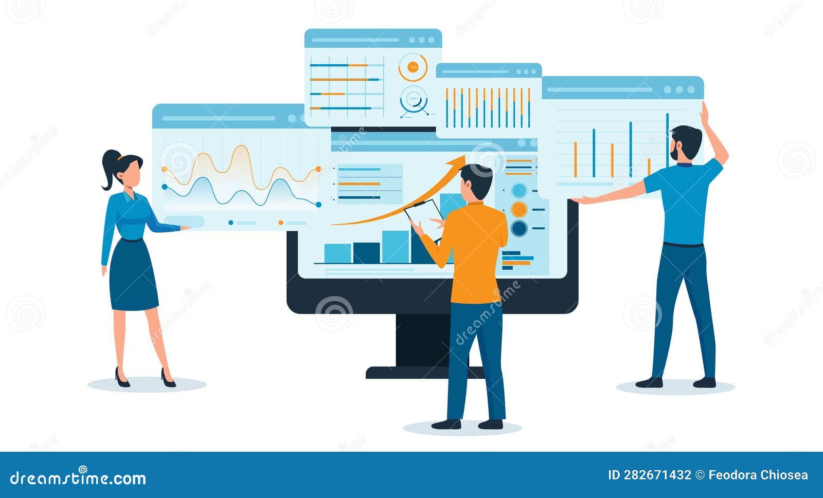 Business Team Monitoring on Web Financial Reports Stock Illustration ...