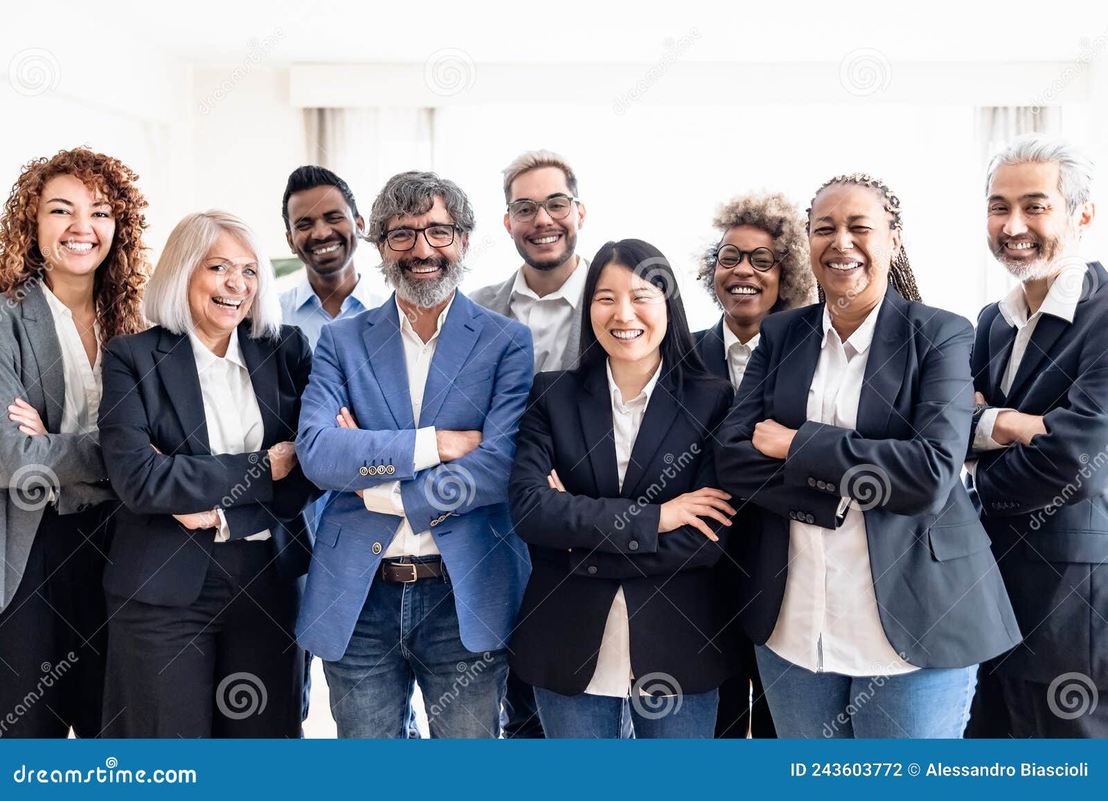 Business Team of Multiracial People Standing in Front Camera during ...