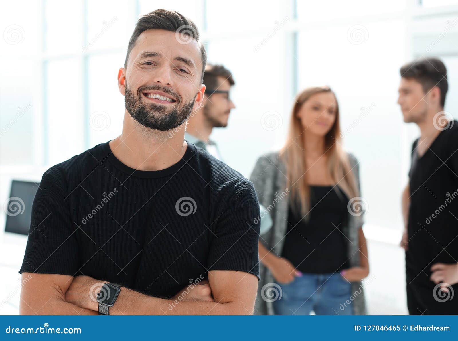 Four Business People Talking on a Break in Modern Environment Stock ...
