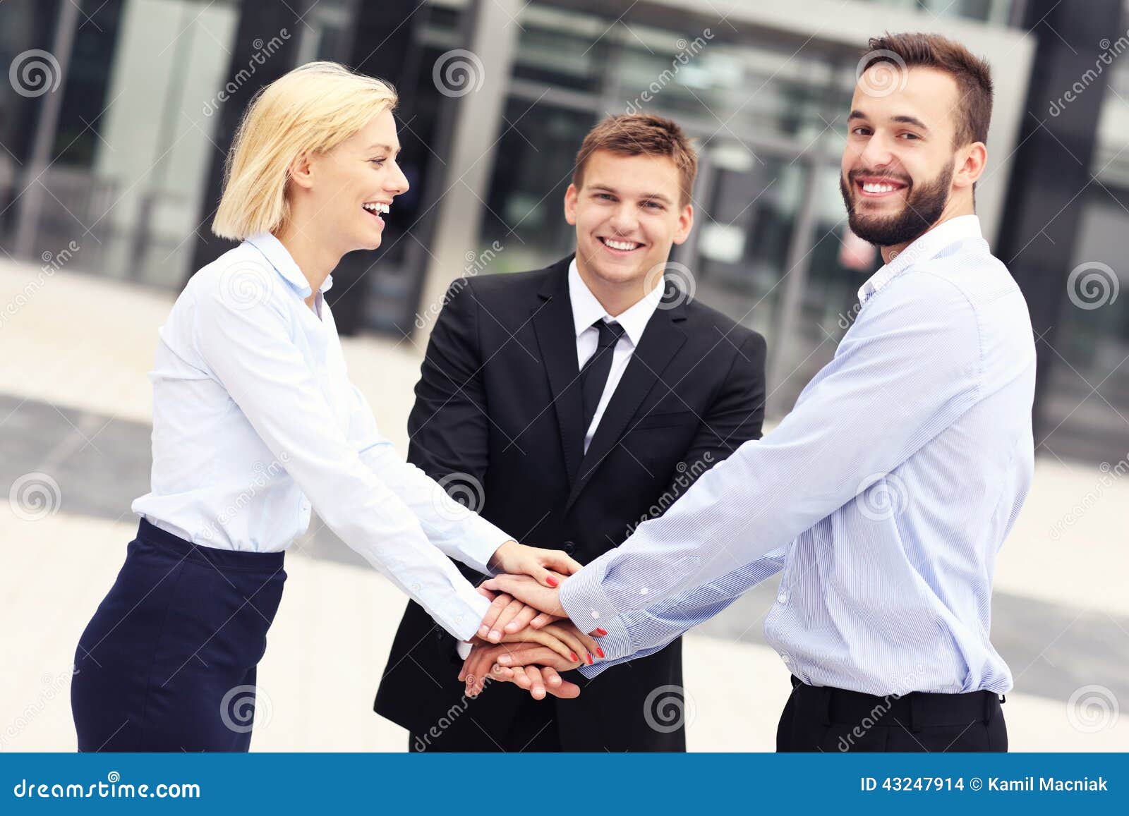 Business Team Outside Modern Building Stock Photo - Image of cheerful ...