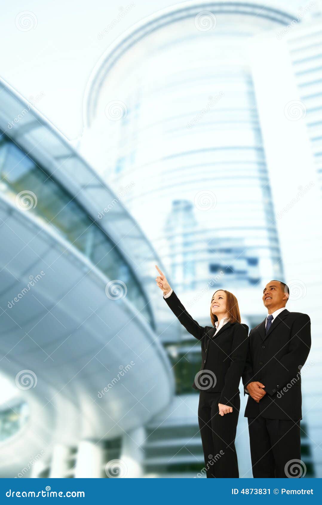 Business Team Pointing with Building Background Stock Image - Image of ...