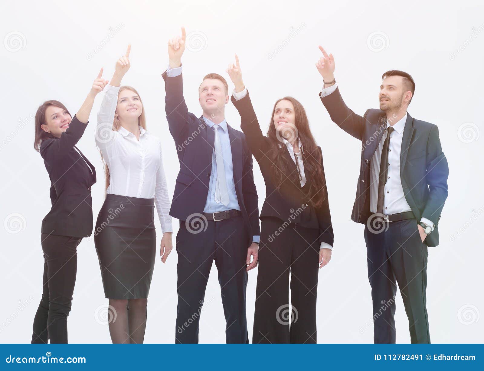 Business Team Pointing Hands Forward Stock Image - Image of happy ...