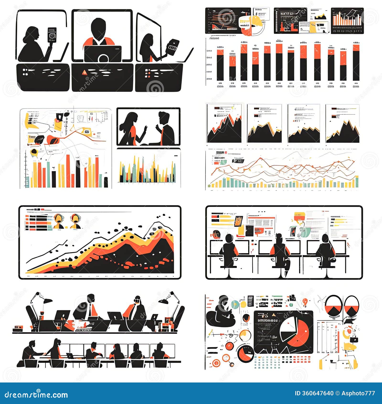 Business Team Presenting and Analyzing Data Using Illustrative Visuals ...