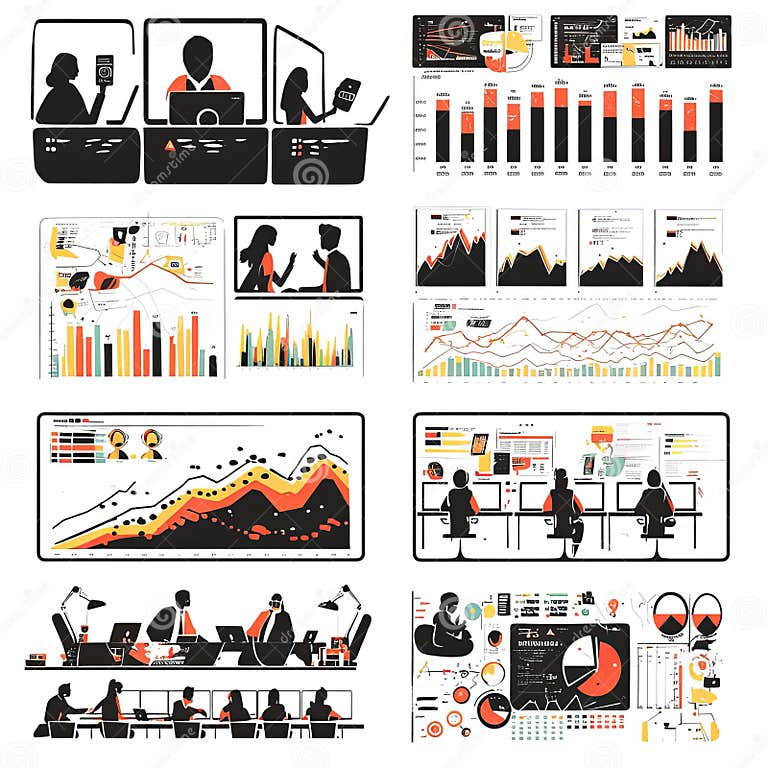 Business Team Presenting and Analyzing Data Using Illustrative Visuals ...