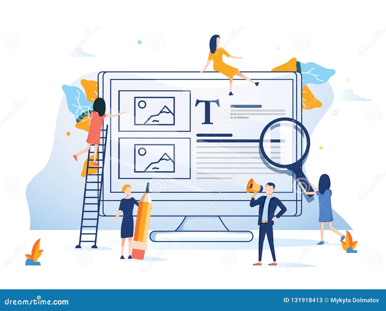 Business Team Presenting a Website Flat Design Style Colorful ...