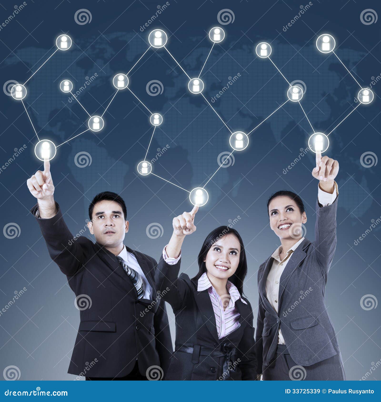 Business Team Pressing a Social Network Button Stock Image - Image of ...