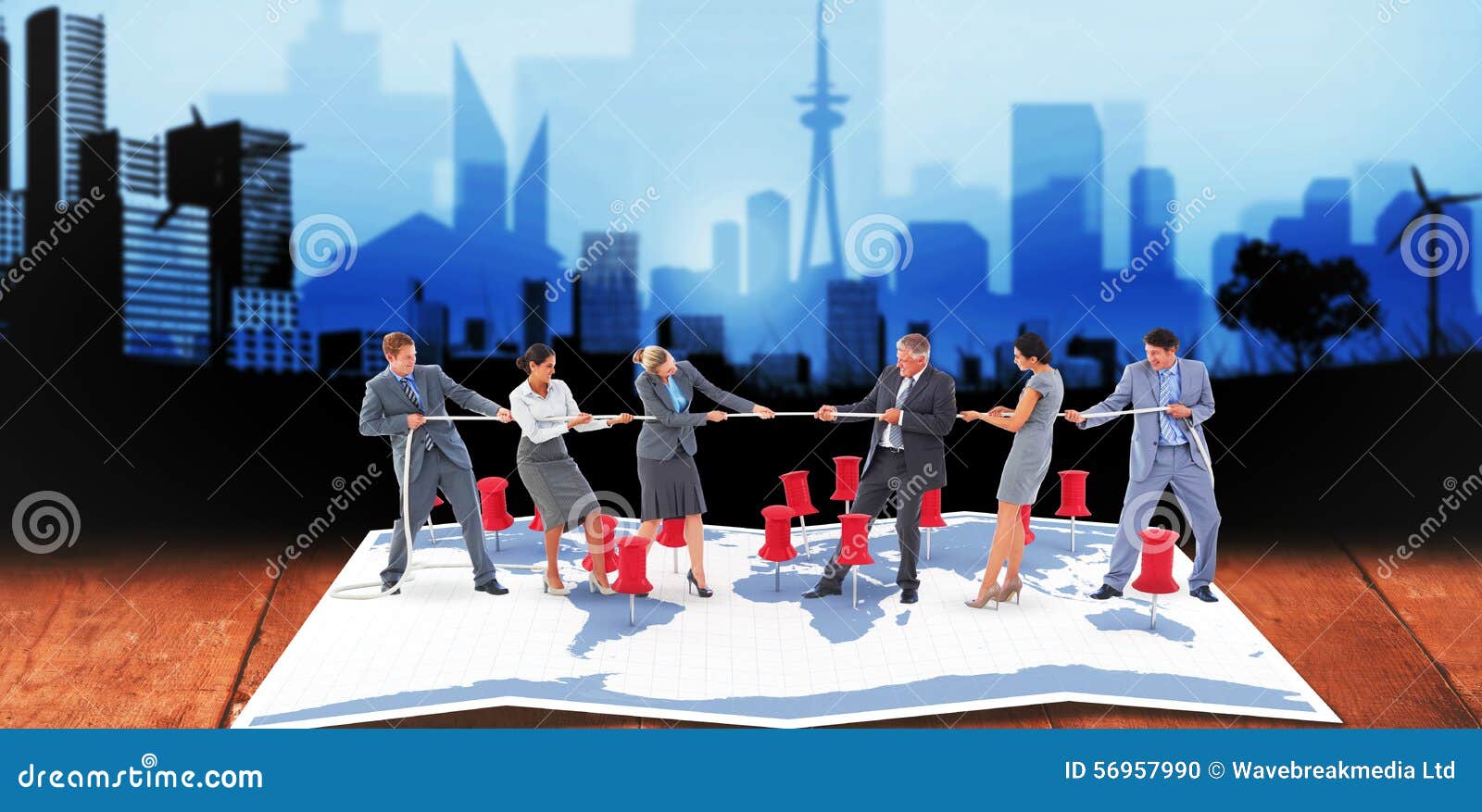 Composite Image of Business Team Pulling the Rope Stock Photo - Image ...